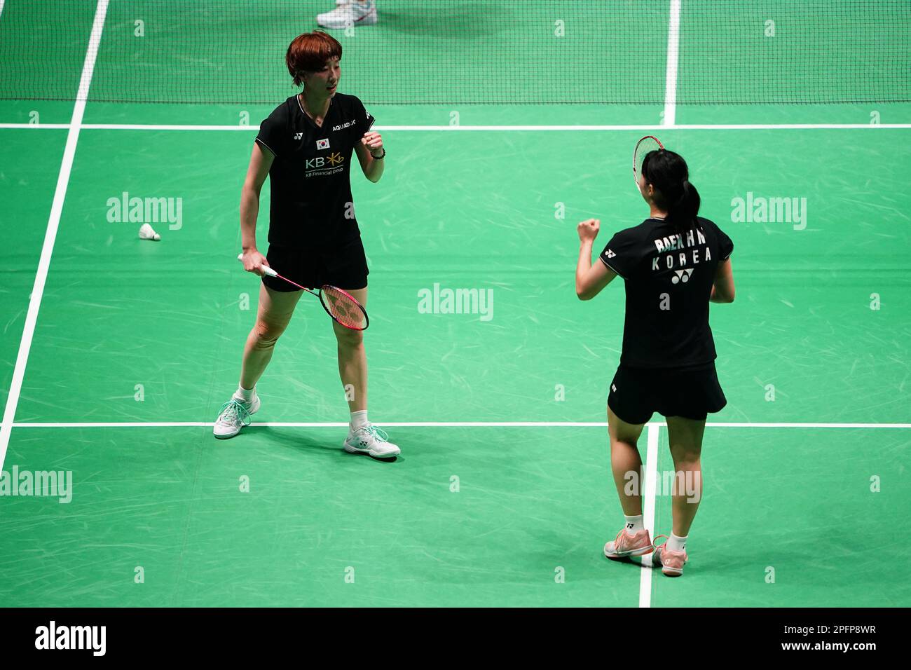Korea's Baek Ha Na (right) and Lee So Hee in action against India's Treesa Jolly and Gayatri ...