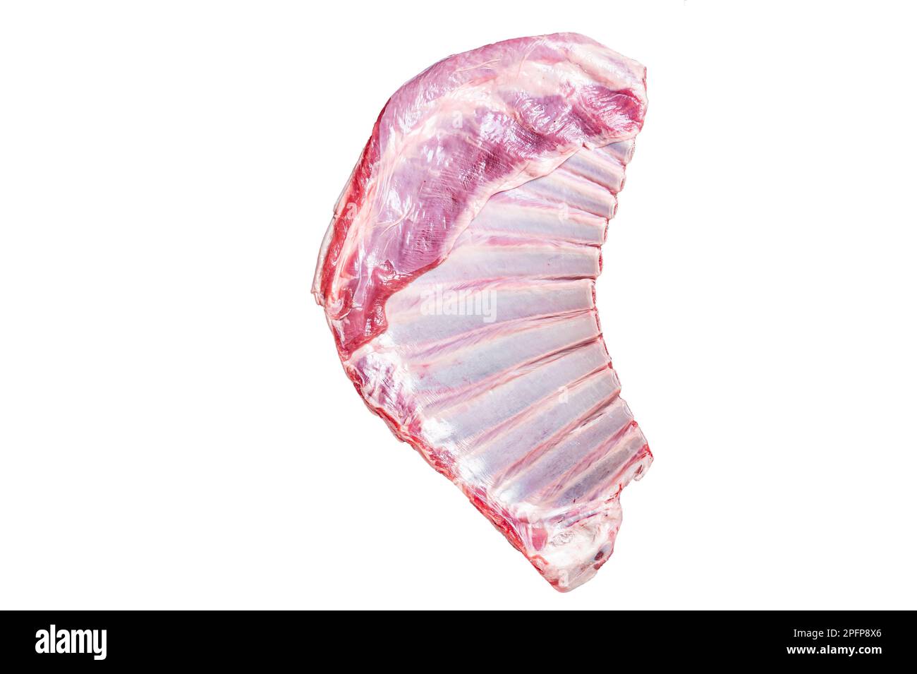 Rack of lamb, raw mutton ribs on kitchen table with spices. Isolated on ...