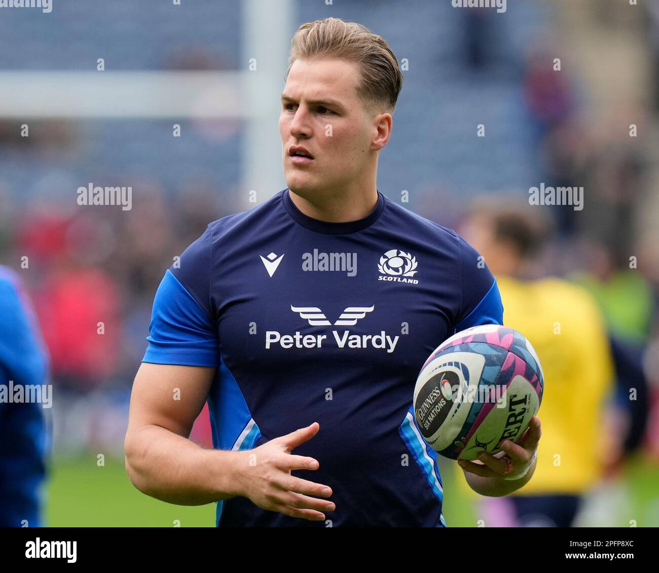 Duhan van der Merwe #11 of Scotland warms up before the 2023 Guinness 6 ...