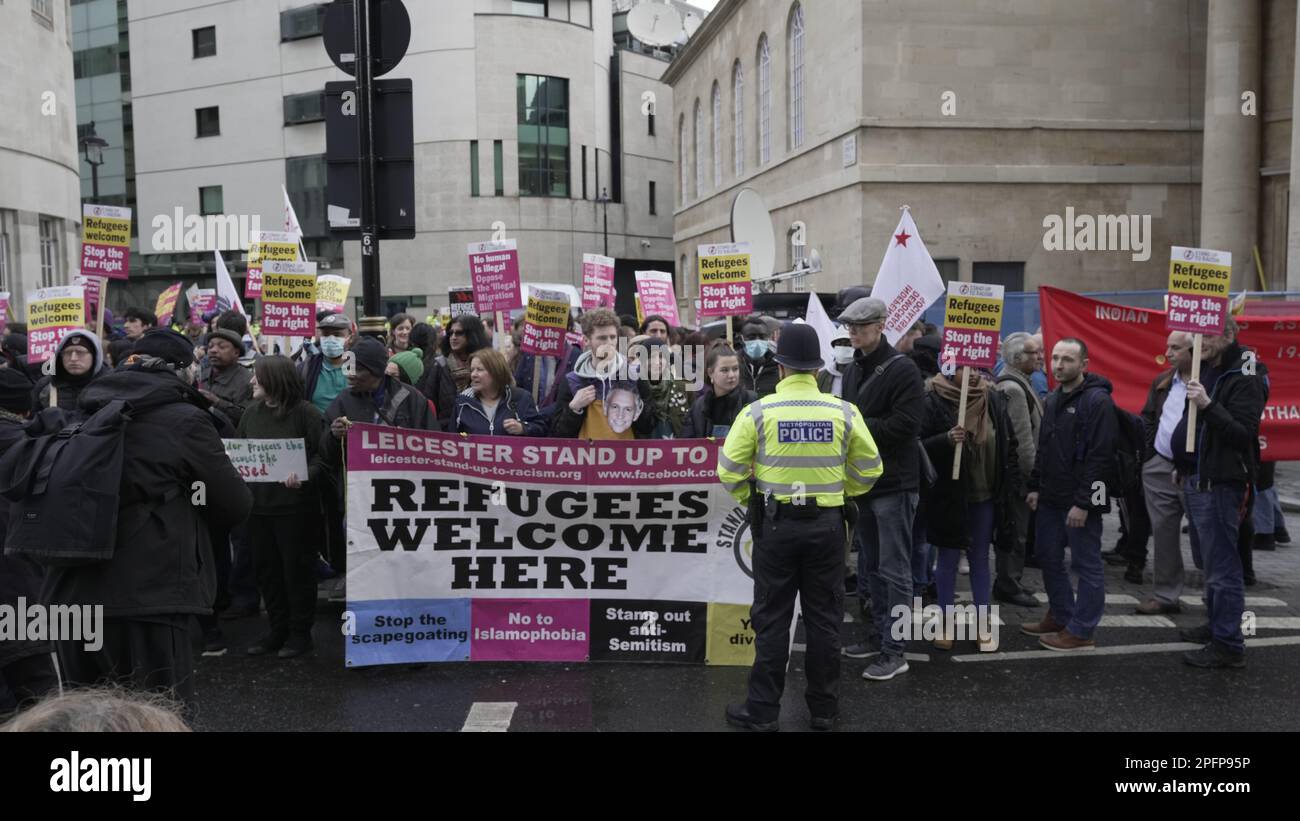 London, UK. 18th March, 2023.Peoplenfrok Leicester back the refugees ...