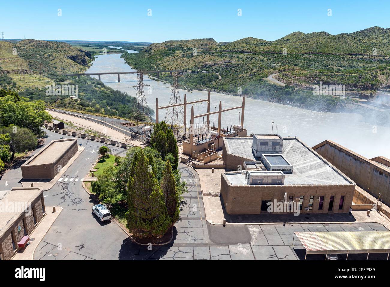 Vanderkloof, South Africa - Feb 21, 2023: Buildings and substation at ...