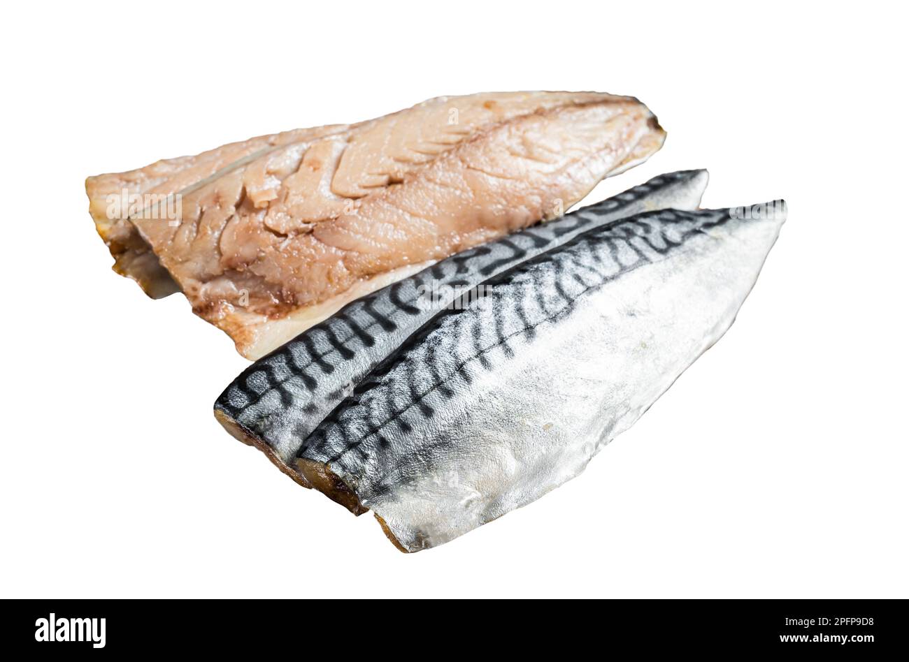 Cooking of fresh raw mackerel fillet fish on a cutting board. Isolated ...