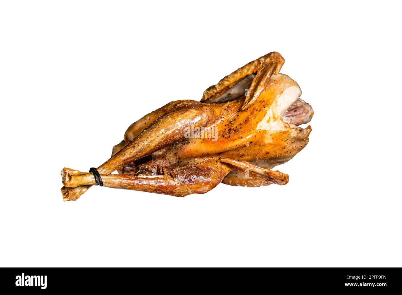 Roast guinea fowl with herbs and spices, cooked game bird. Isolated on ...