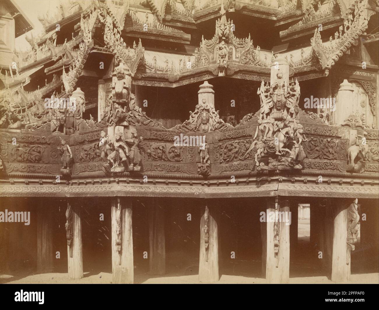 Carving in Balcony, Kyaung at Myingyan about 1890 by Felice Beato Stock ...