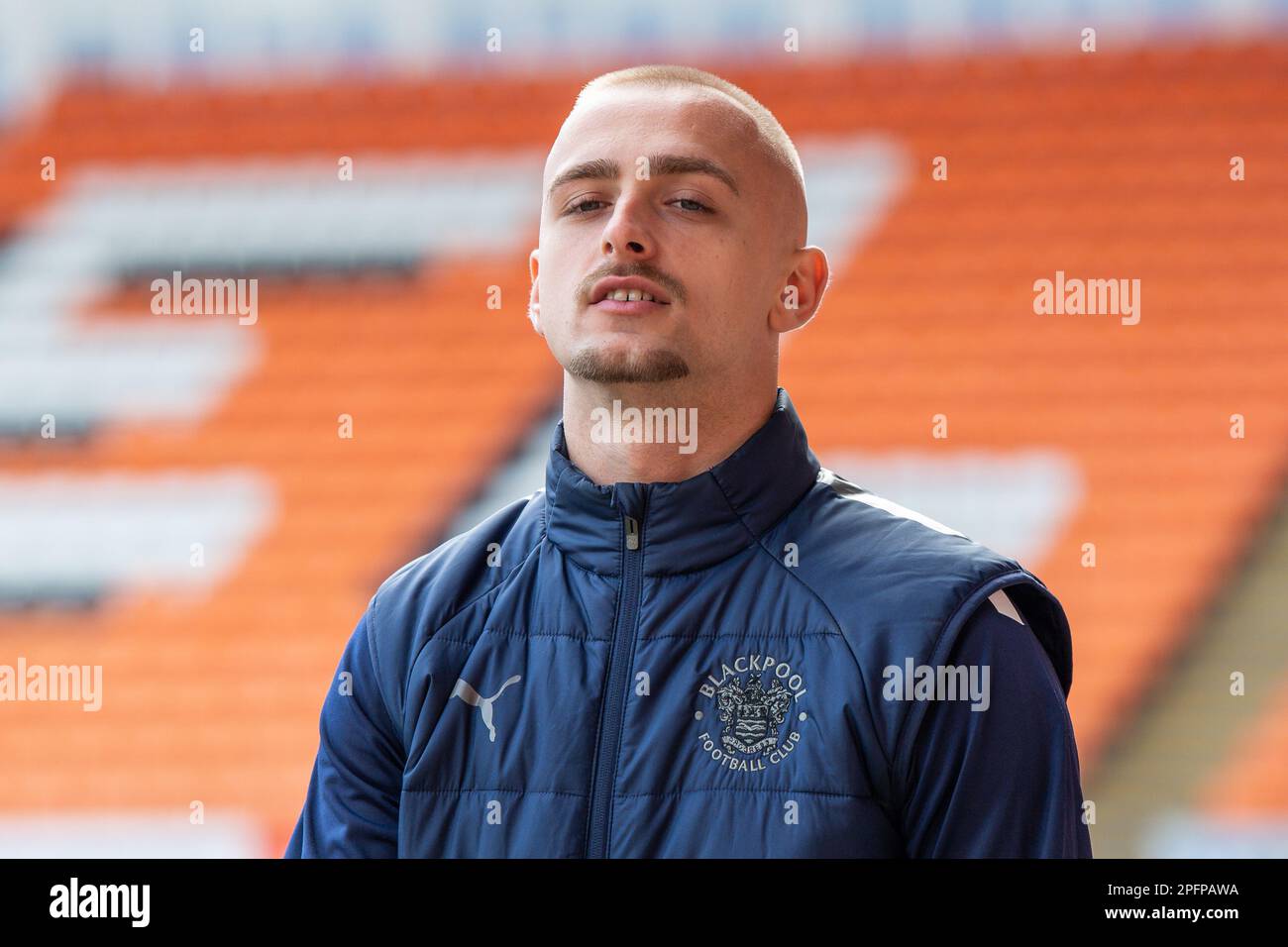 Lewis Fiorini #8 of Blackpool arrives ahead of the Sky Bet Championship ...