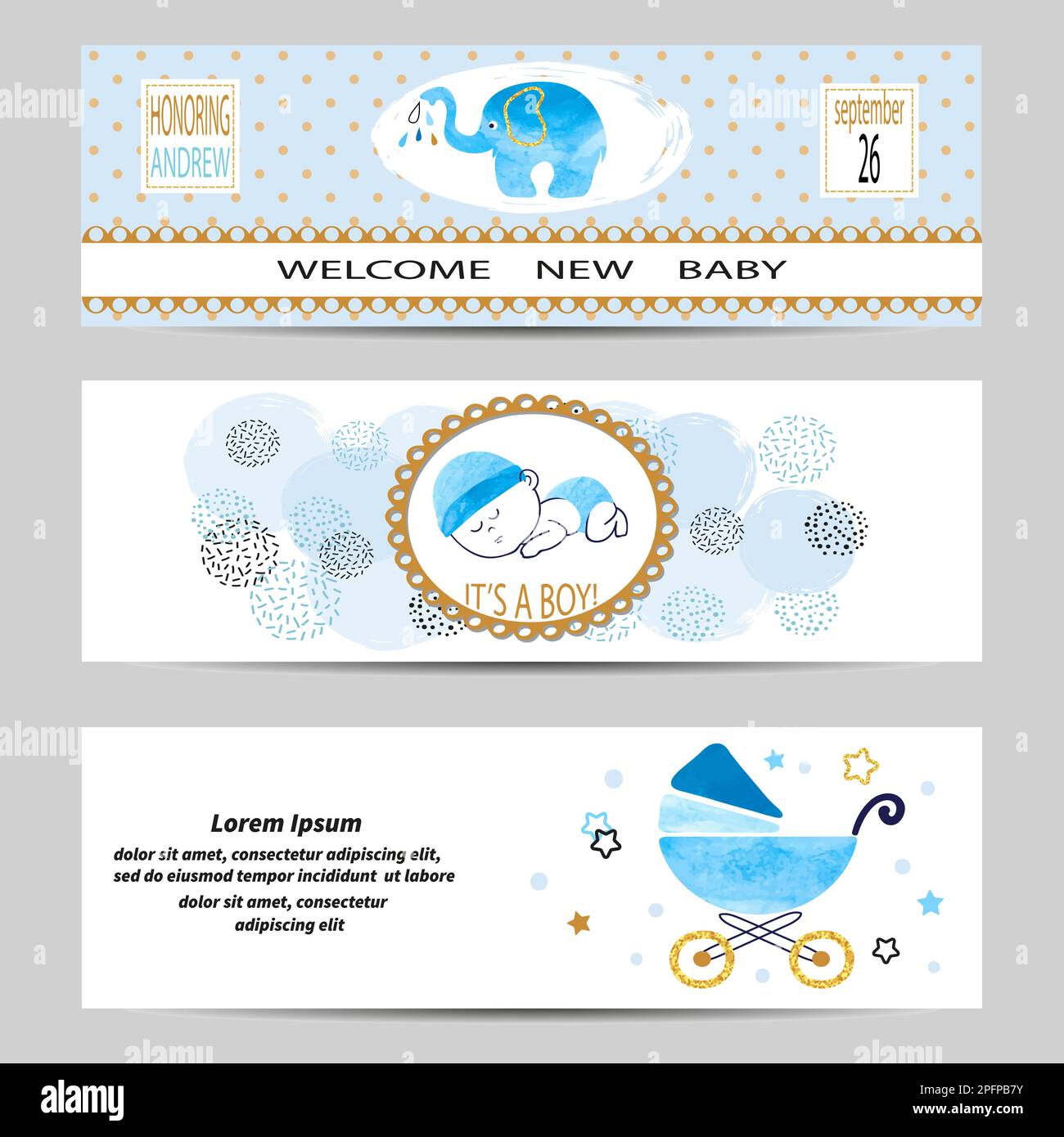 Baby shower boy banners set. Vector illustration Stock Vector Image ...