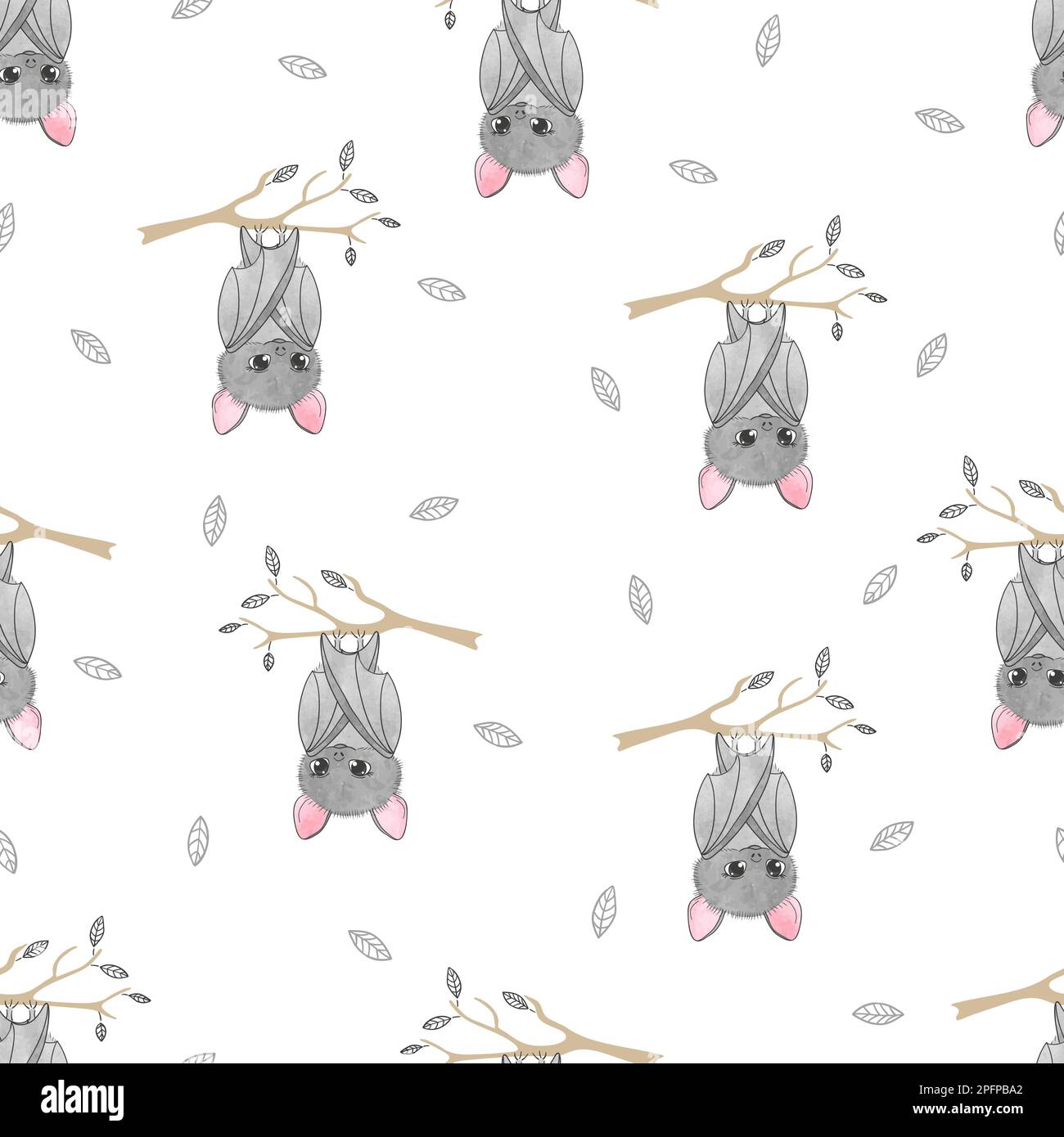 Cute bat hanging on the tree. Seamless pattern. Vector background Stock ...
