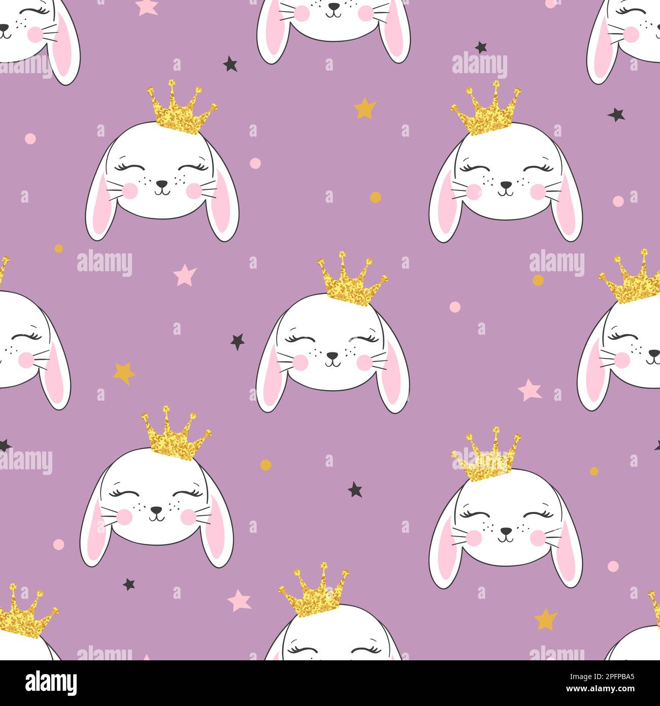 Princess bunny seamless pattern. Vector background with cute rabbits ...
