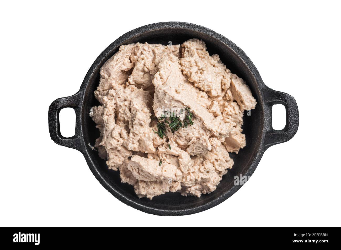 Cod liver Spread with oil in a skillet. Isolated on white background ...