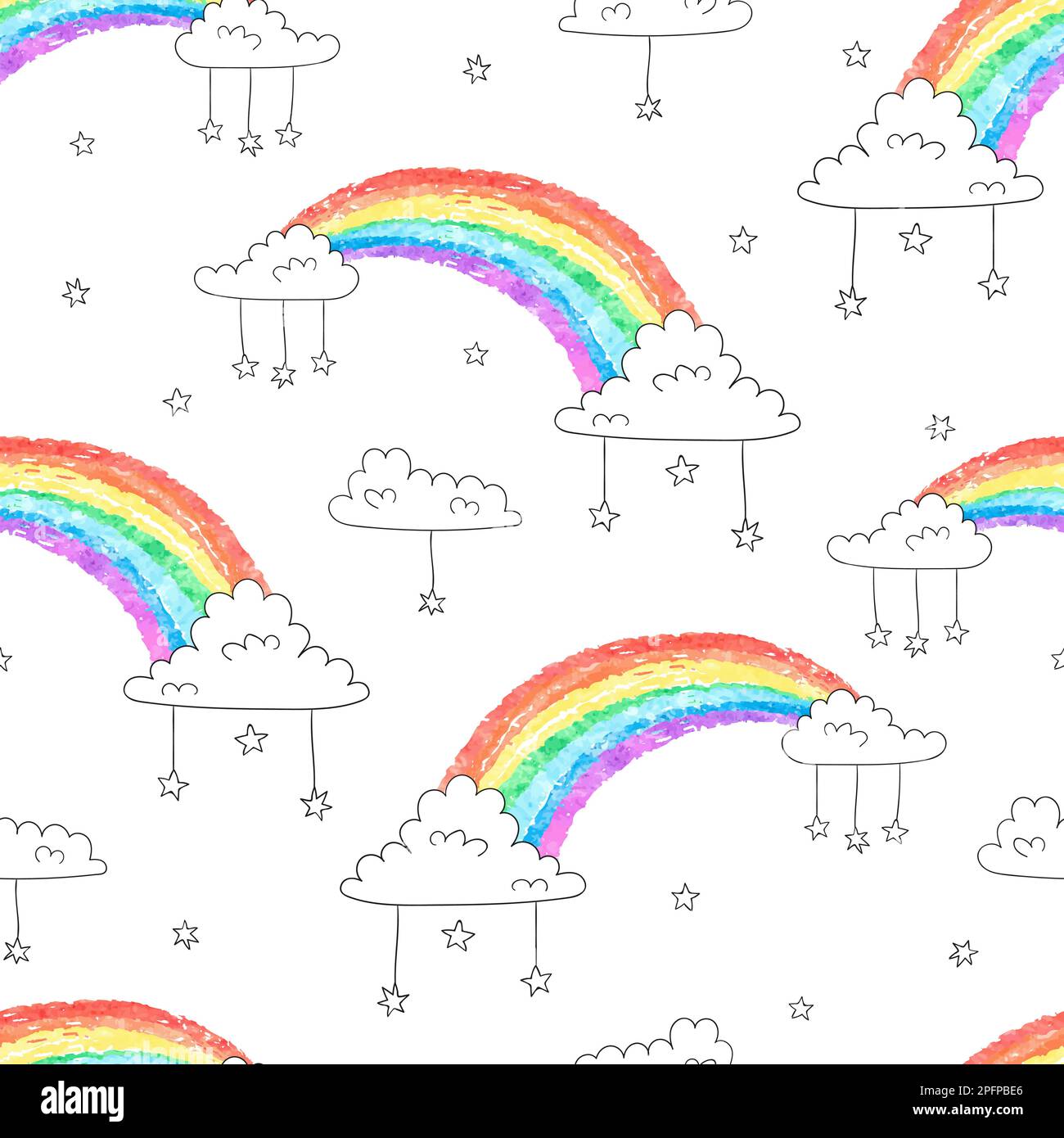 Seamless cute rainbow pattern sky with rainbows and clouds hi-res stock ...