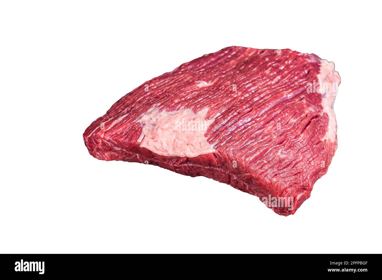 Uncooked Raw beef brisket meat on butcher board. Isolated on white ...