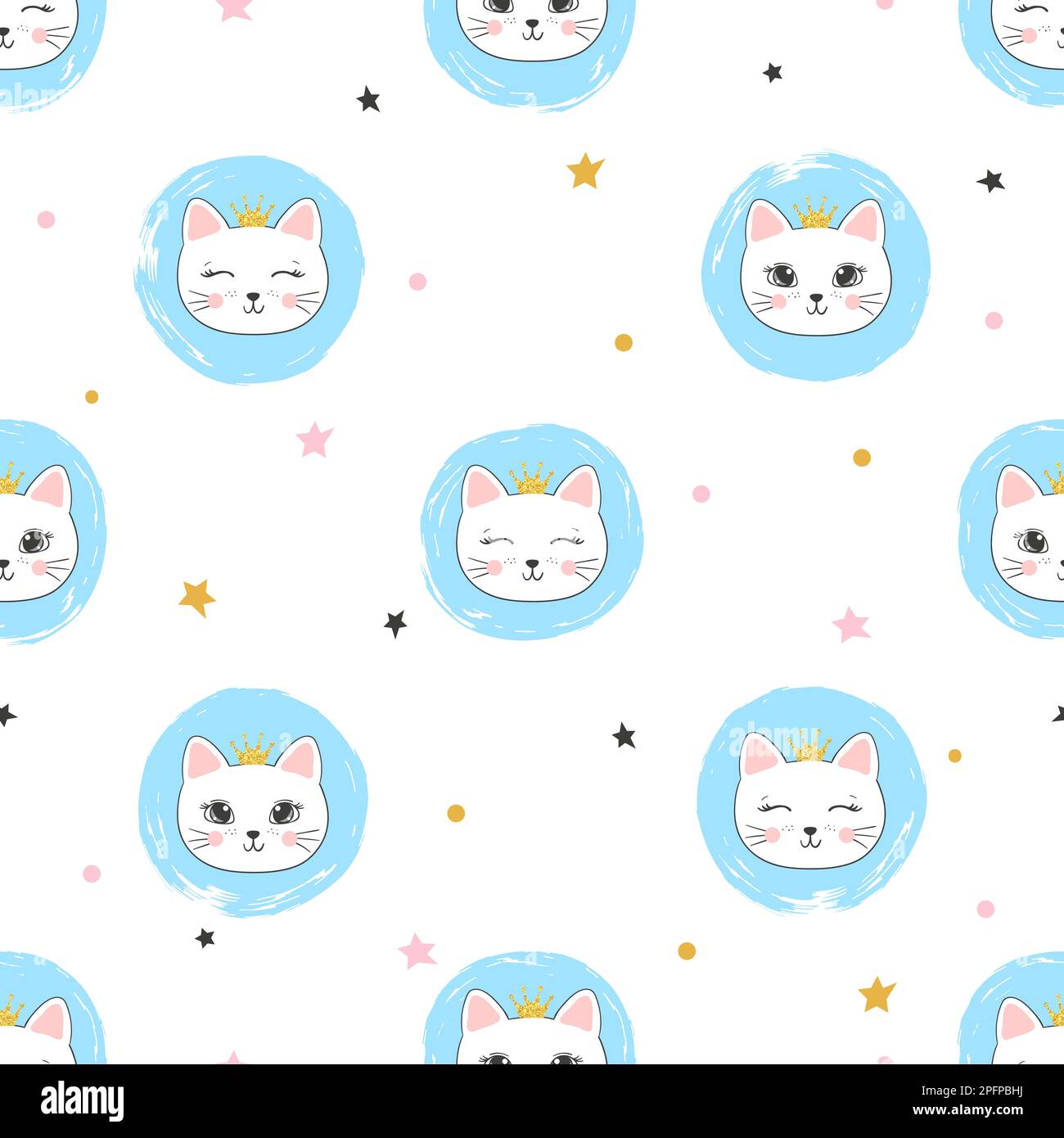 Seamless cat princess pattern. Vector dotted background. Baby print ...