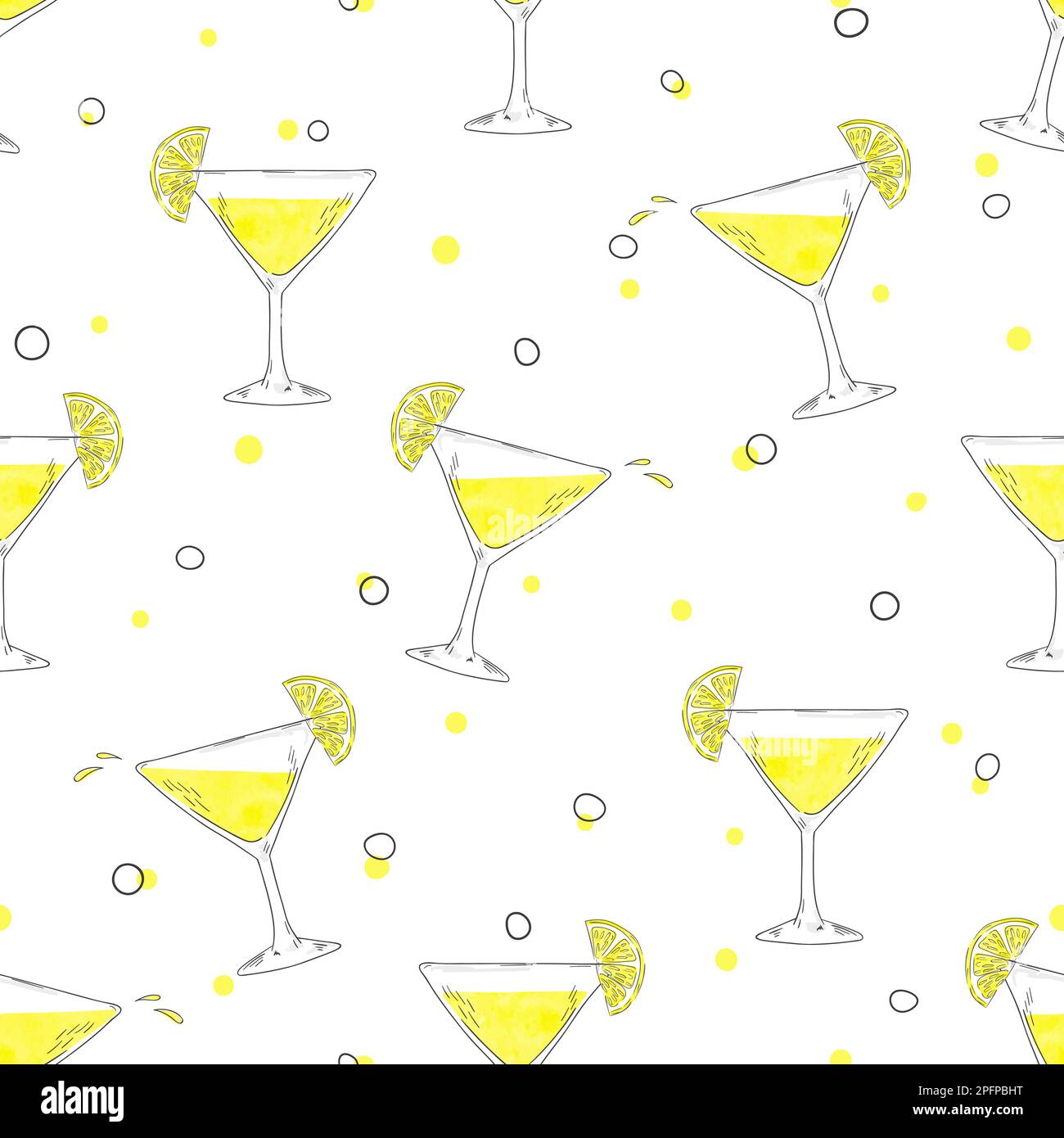 Hand drawn seamless pattern with martini glass. Vector background Stock ...