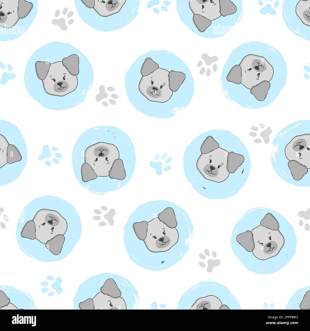 Seamless pattern with cute puppies. Vector circles background with dogs ...