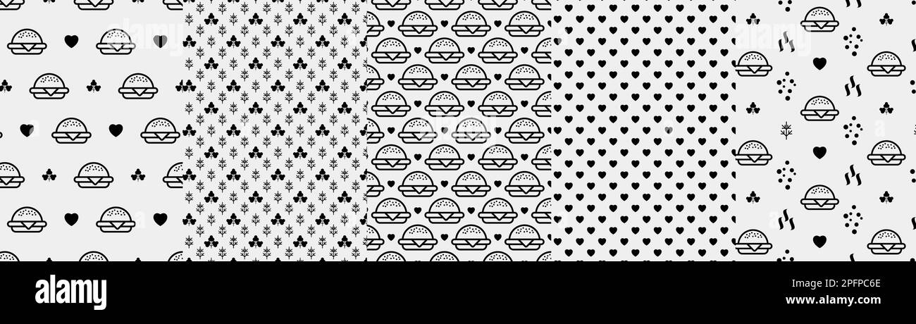 Burger seamless pattern. Hamburger motif. Fast food line emblem ...