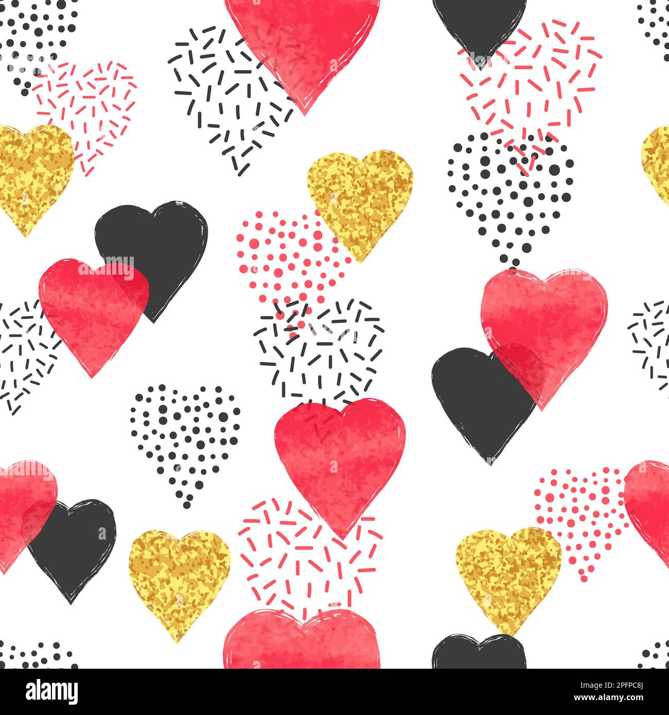 Golden and red hearts pattern. Valentines Day seamless background Stock ...
