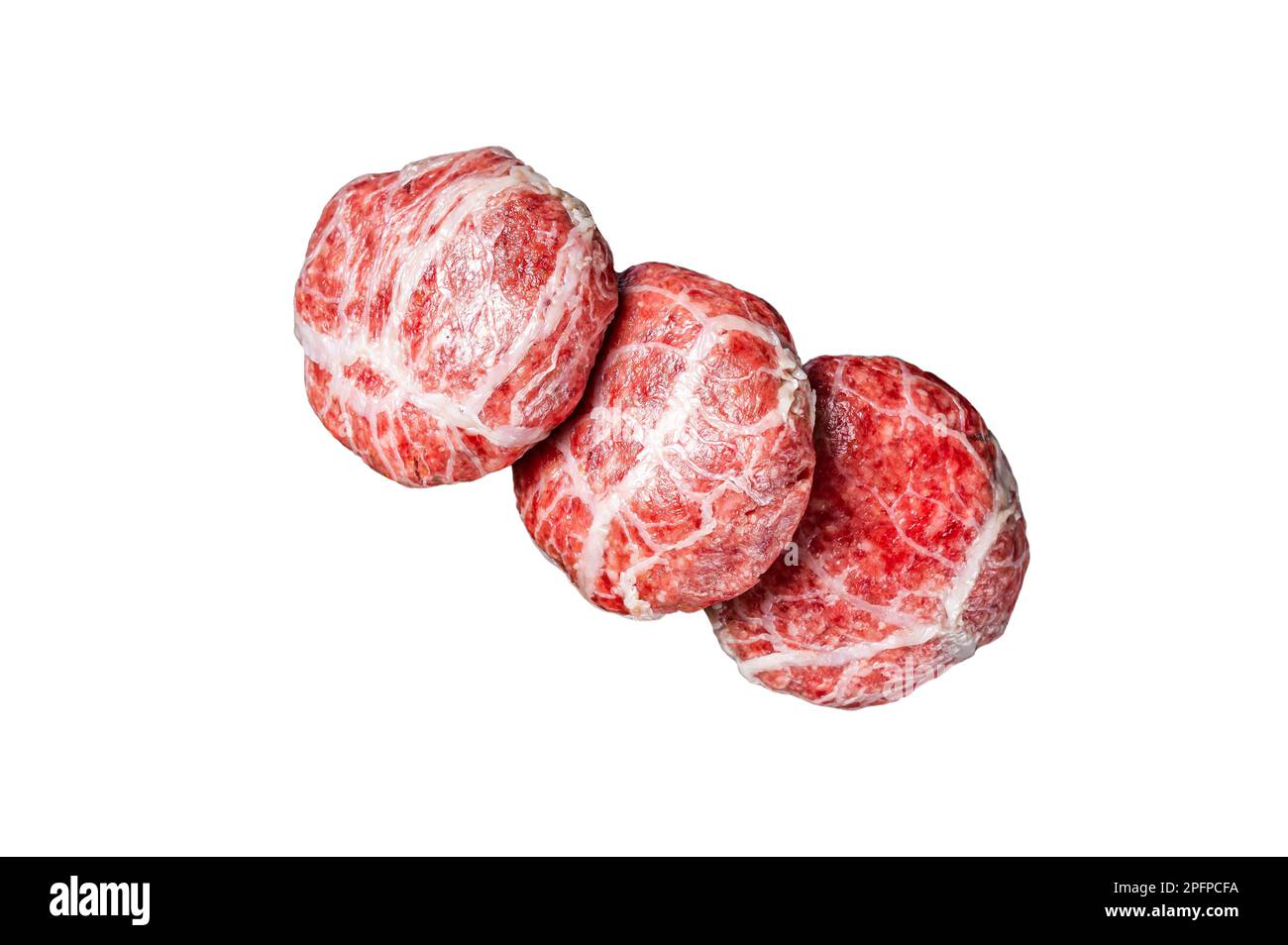 Raw Atriaux cutlets, ground pork wrapped in caul fat, swiss sausage ...