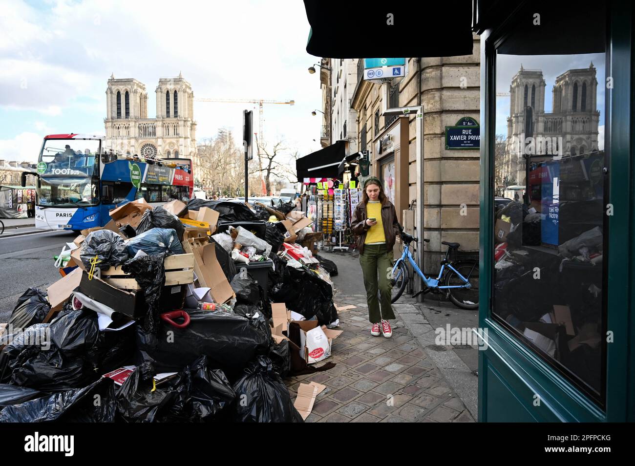Paris, France. 18th Mar, 2023. Illustration and view of the garbage ...