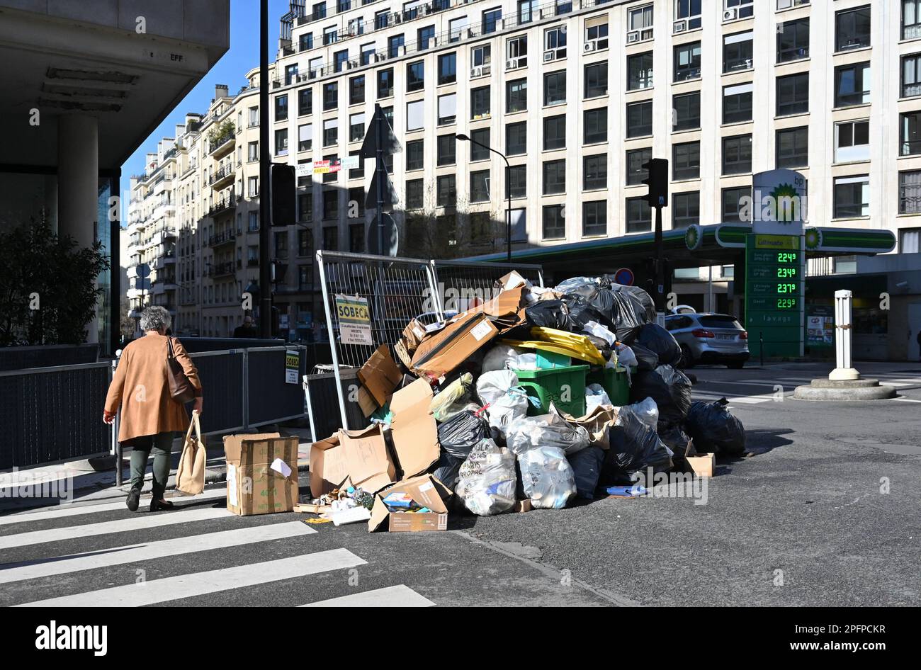 Paris, France. 18th Mar, 2023. Illustration and view of the garbage ...