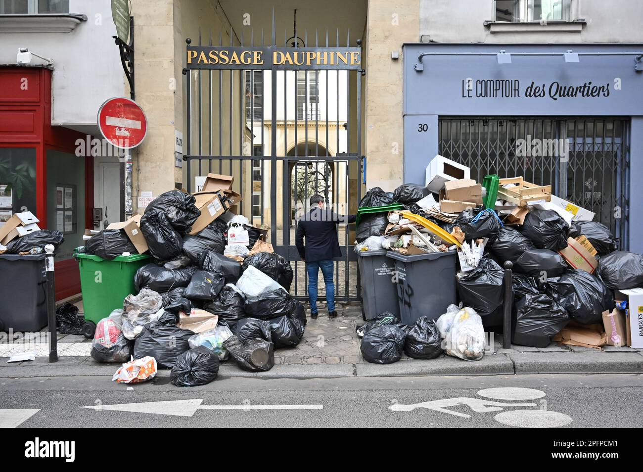 Paris, France. 18th Mar, 2023. Illustration and view of the garbage ...