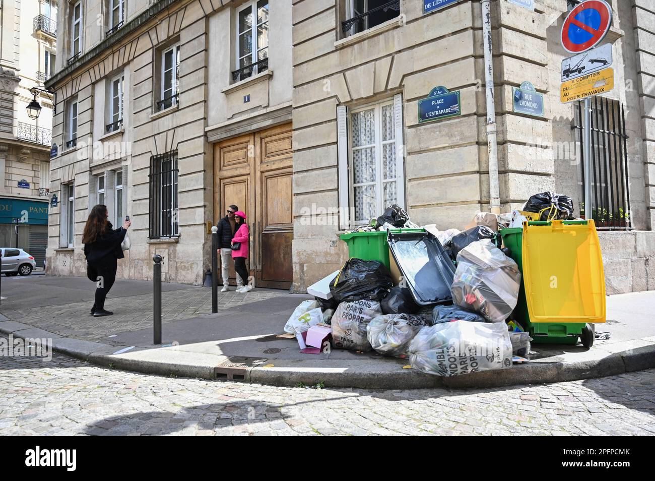 Paris, France. 18th Mar, 2023. Illustration and view of the garbage ...