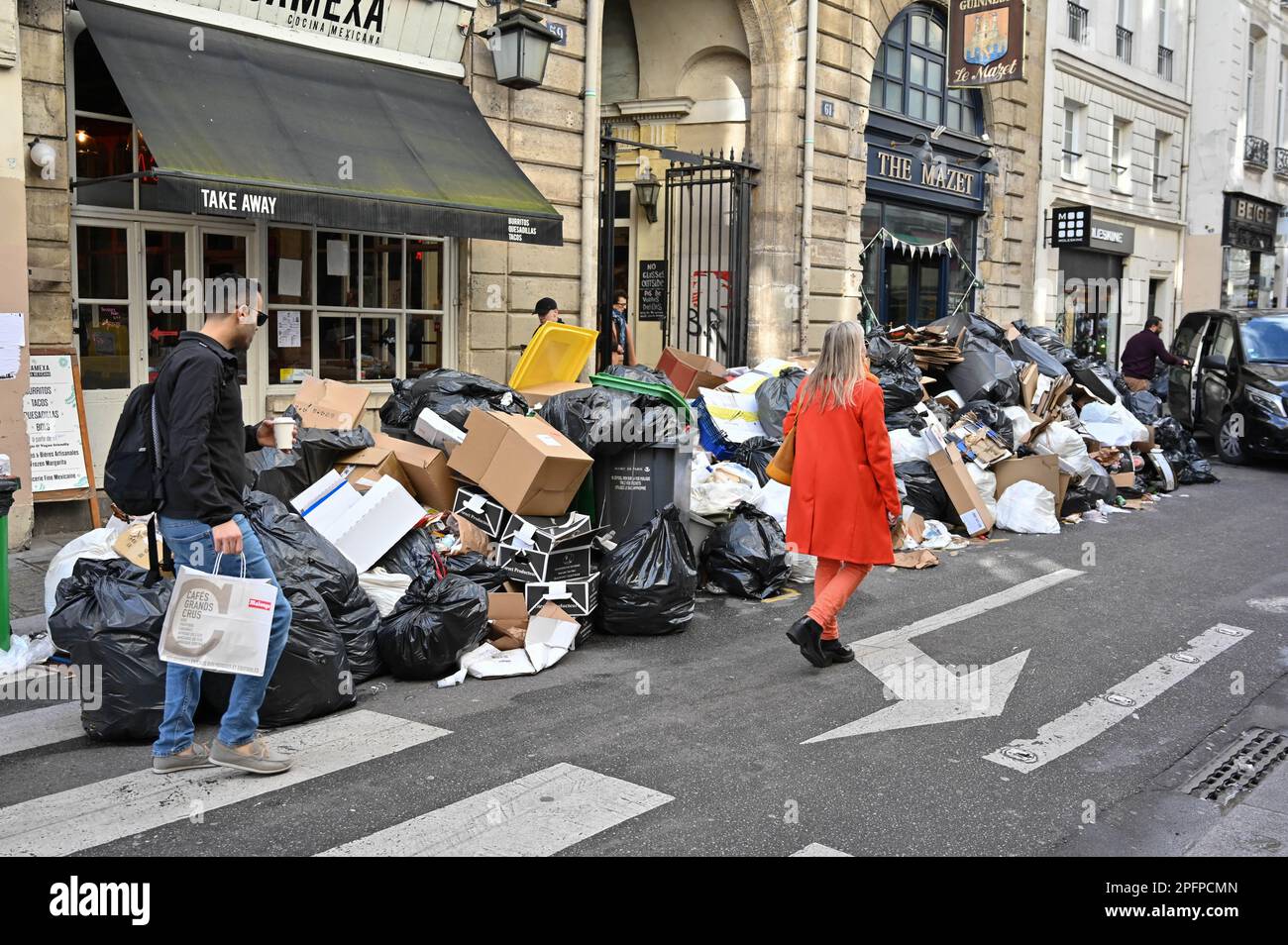 Paris, France. 18th Mar, 2023. Illustration and view of the garbage ...
