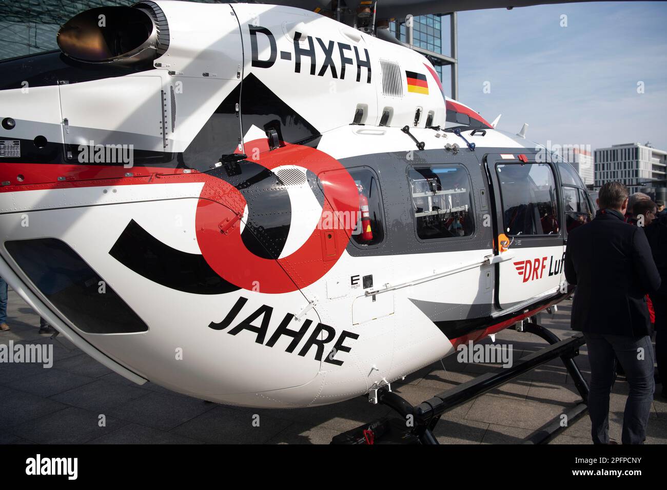 Berlin, Germany. 18th Mar, 2023. A rescue helicopter of the DRF ...