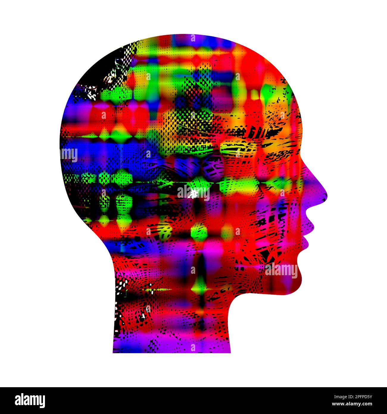 Woman profile. Silhouette of head with concentric psychedelic pattern ...