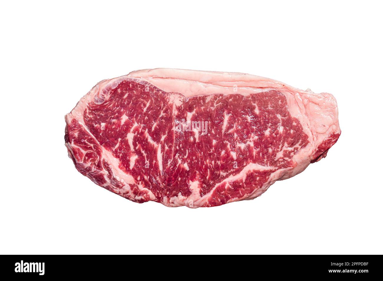 Raw Striploin steak, beef butchery cut. Isolated on white background ...