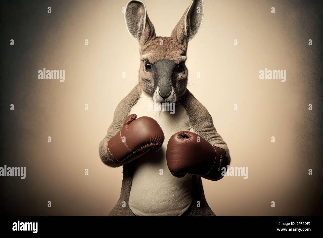 a kangaroo in a boxing stance, wearing red gloves and ready to fight ...