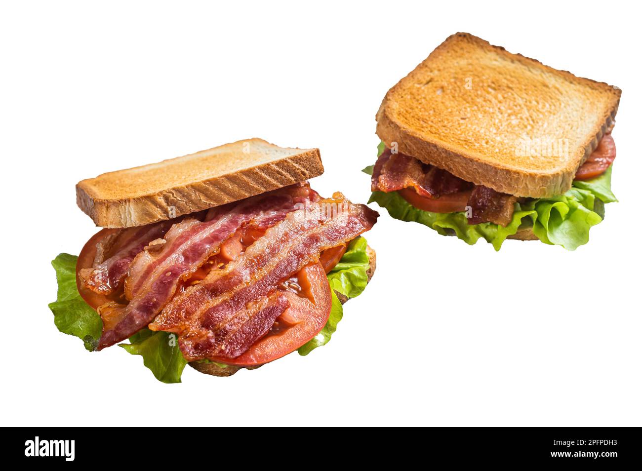 BLT toasted sandwich with bacon, tomato and lettuce. Isolated on white ...