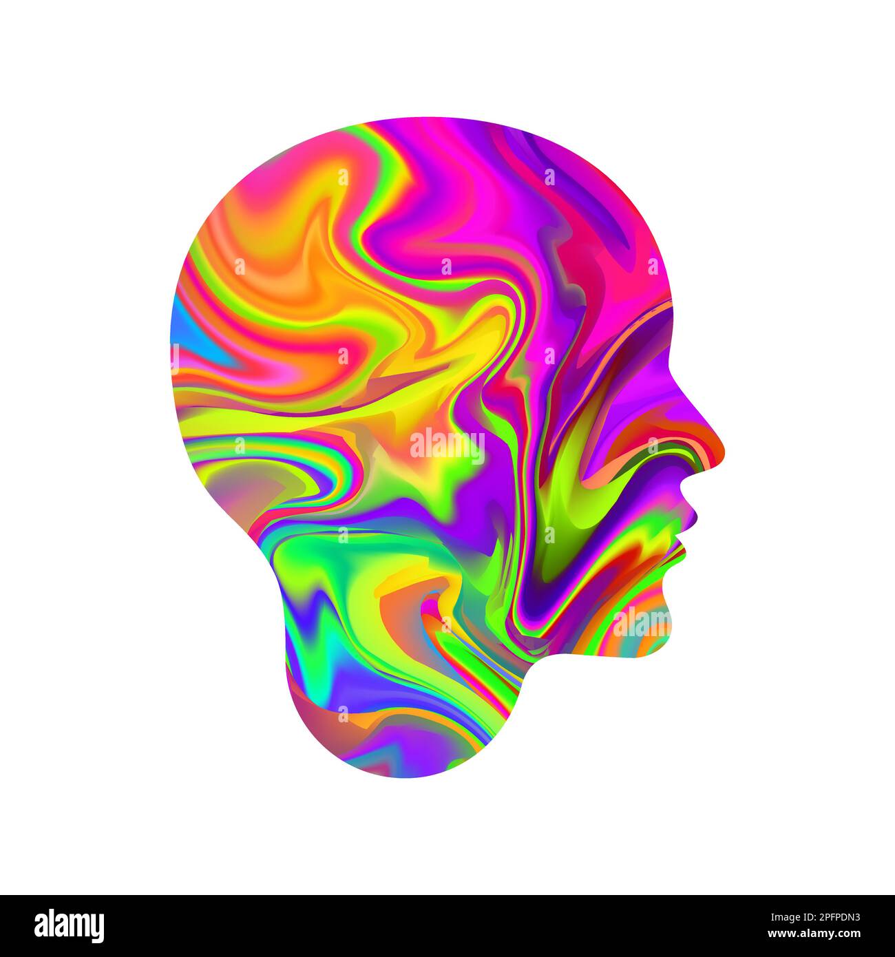 Woman profile. Silhouette of head with neon abstract psychedelic ...