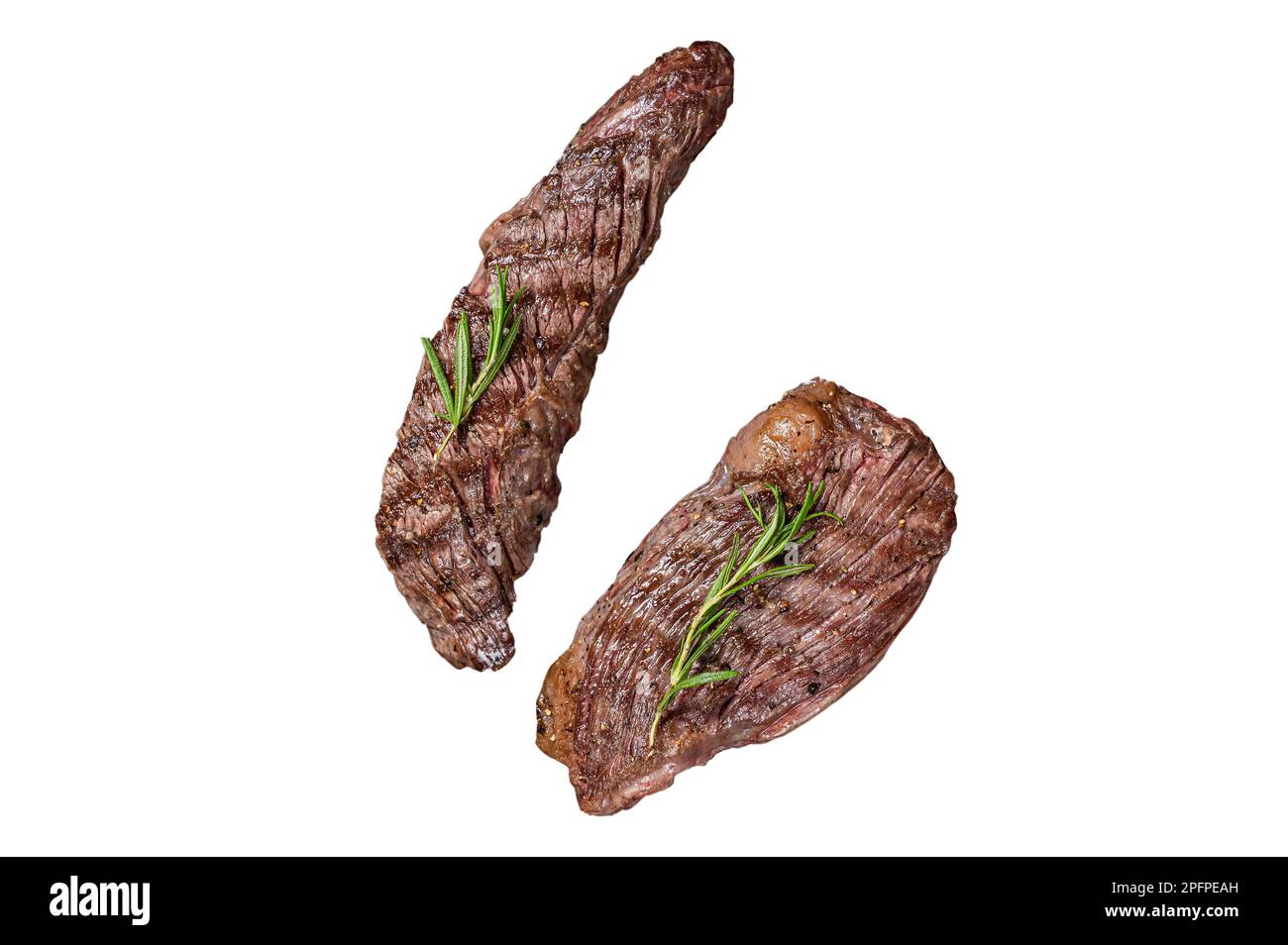 Roasted on a grill skillet Flank flap or Bavette beef meat steak with ...