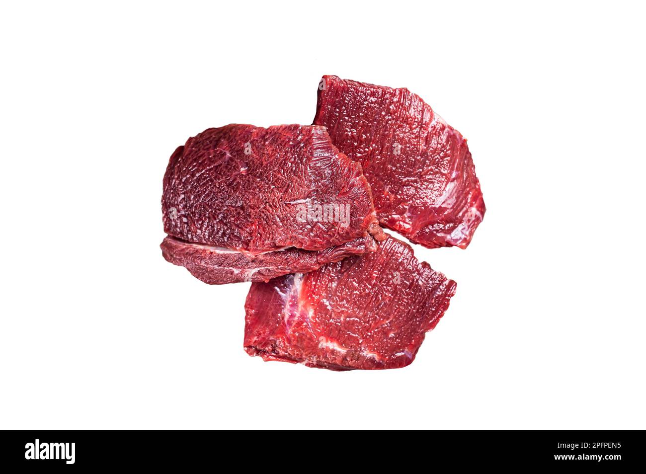 Raw Venison dear meat on butcher cutting board, game meat. Isolated on ...