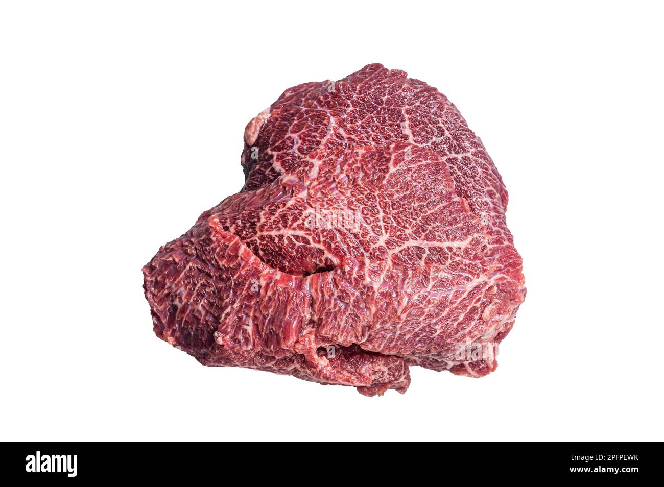 Traditional German raw beef cheeks on butcher table. Isolated on white ...