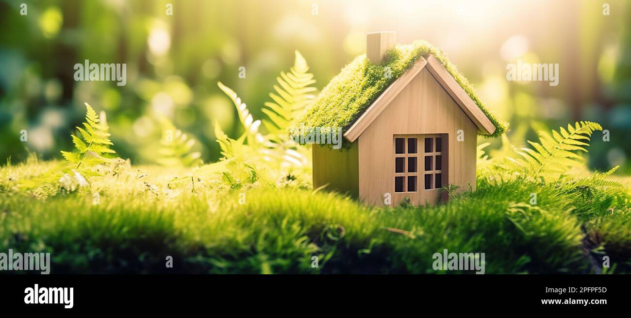 Green and environmentally friendly housing concept. Miniature wooden ...