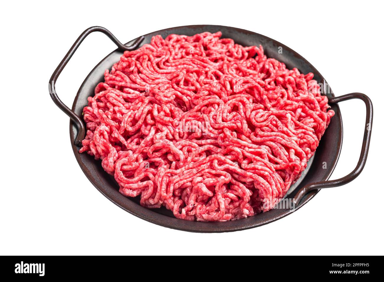 Raw Mince Ground meat in a kitchen tray. Isolated on white background ...