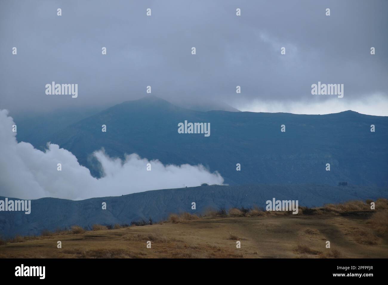 Kusasenri grass field and mountain with active volcanoes travel ...