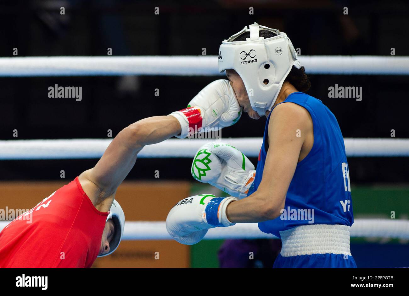 New Delhi, India. 18th Mar, 2023. Yang Liu (R) of China competes with ...