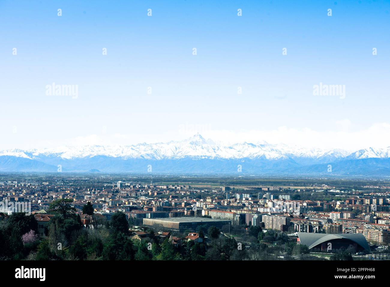 Italy, Piemont, Turin, View from above of Turin. View fron Parco Europa ...