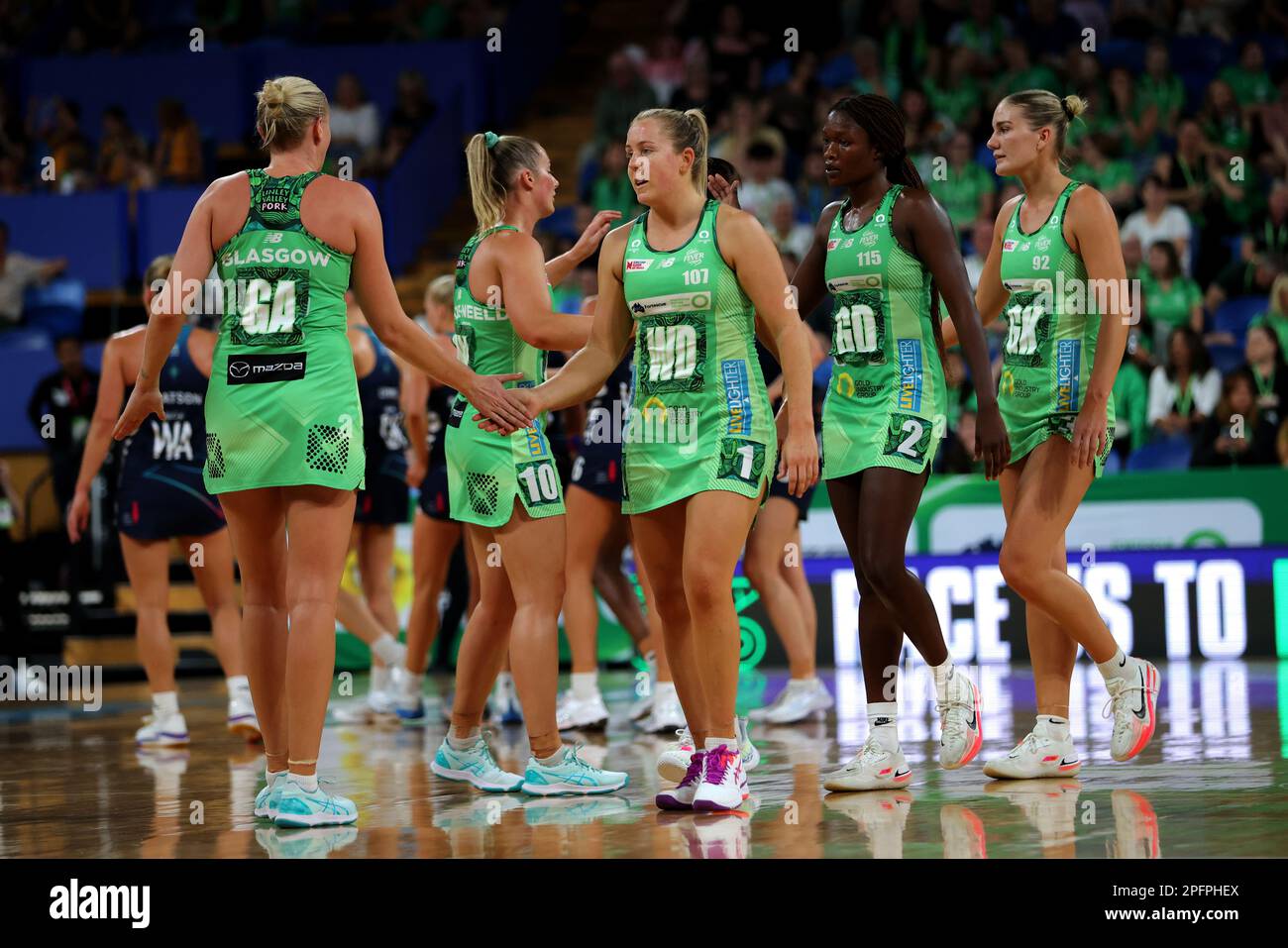 Sasha Glasgow and Jess Anstiss of the Fever congratulate each other ...