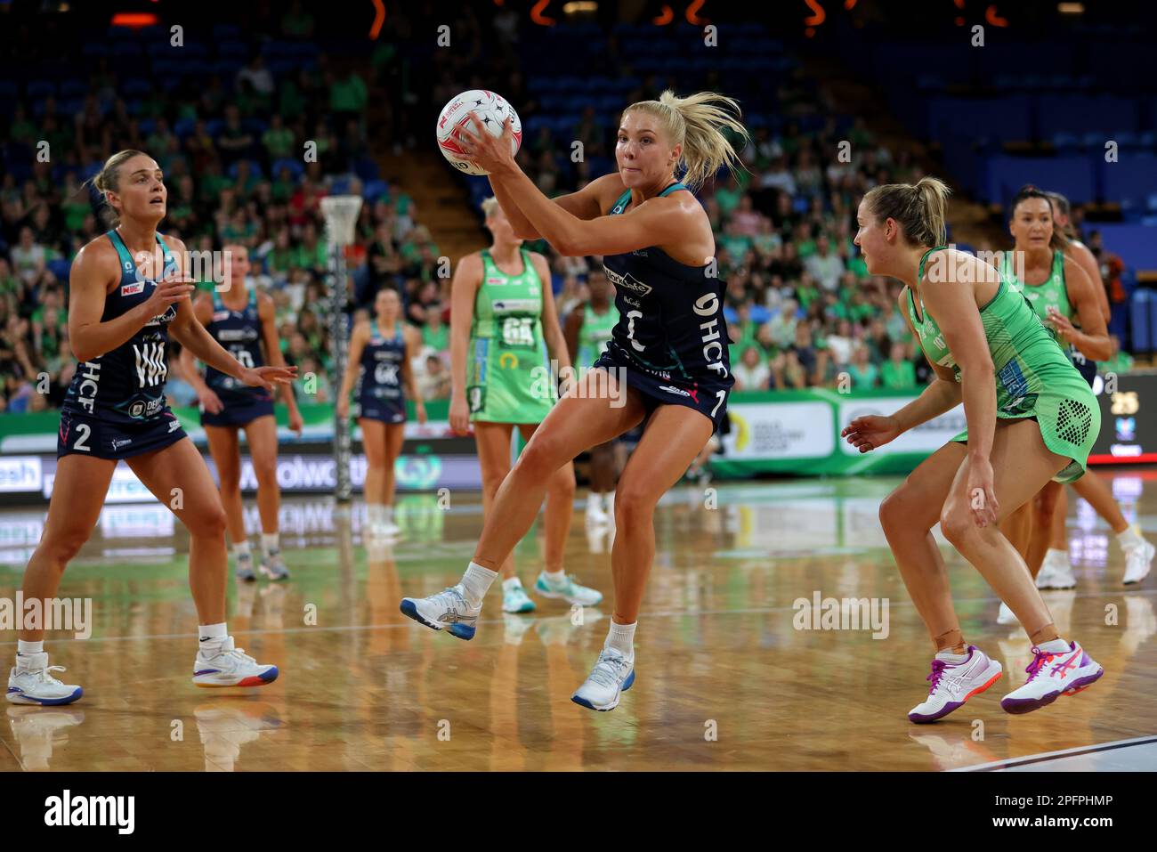 Kate Moloney of the Vixens in action during the Super Netball Round 1 ...