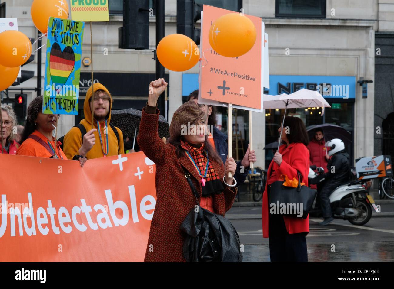 London, UK. 18th Mar, 2023. People attend the Fighting HIV Stigma March ...