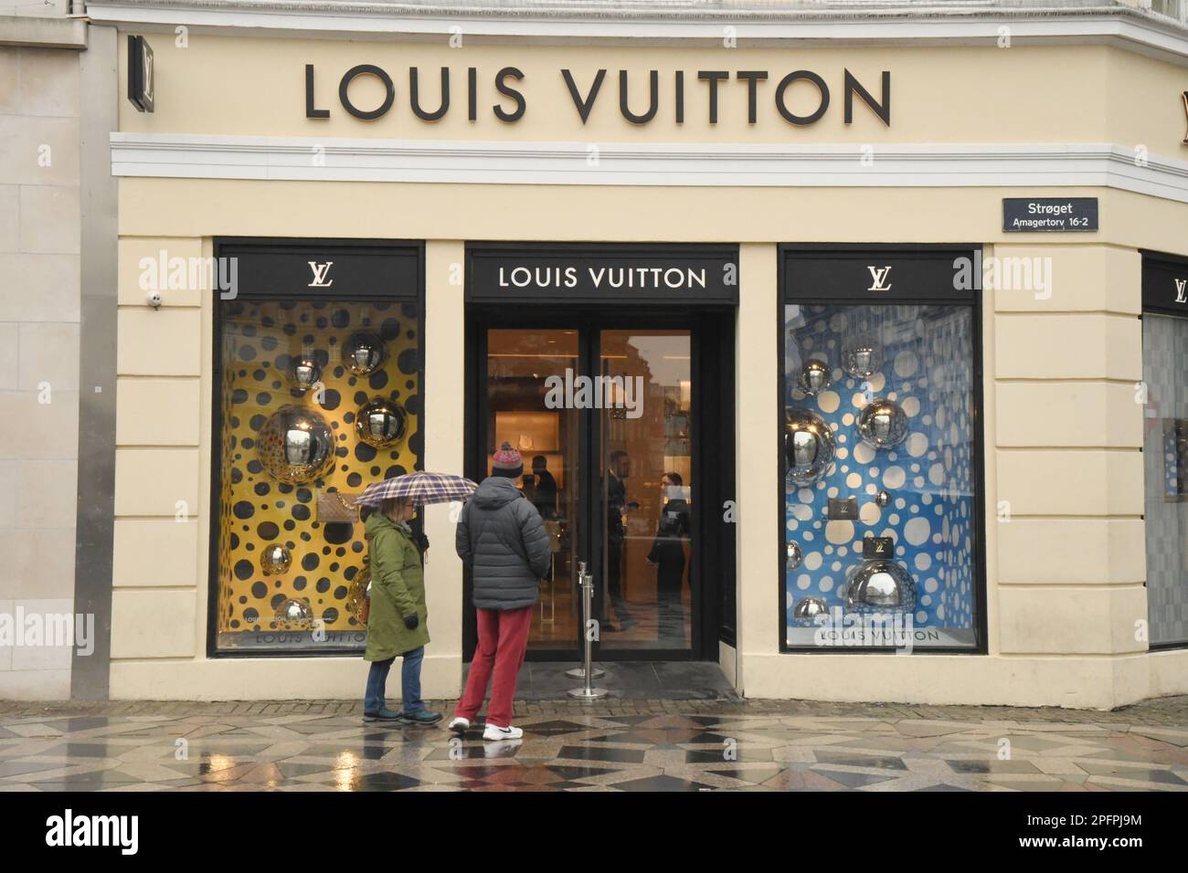 Copenhagen /Denmark/18 March 2023/ Louis Vuittons store and shopper with louis Vuittons bag on ...