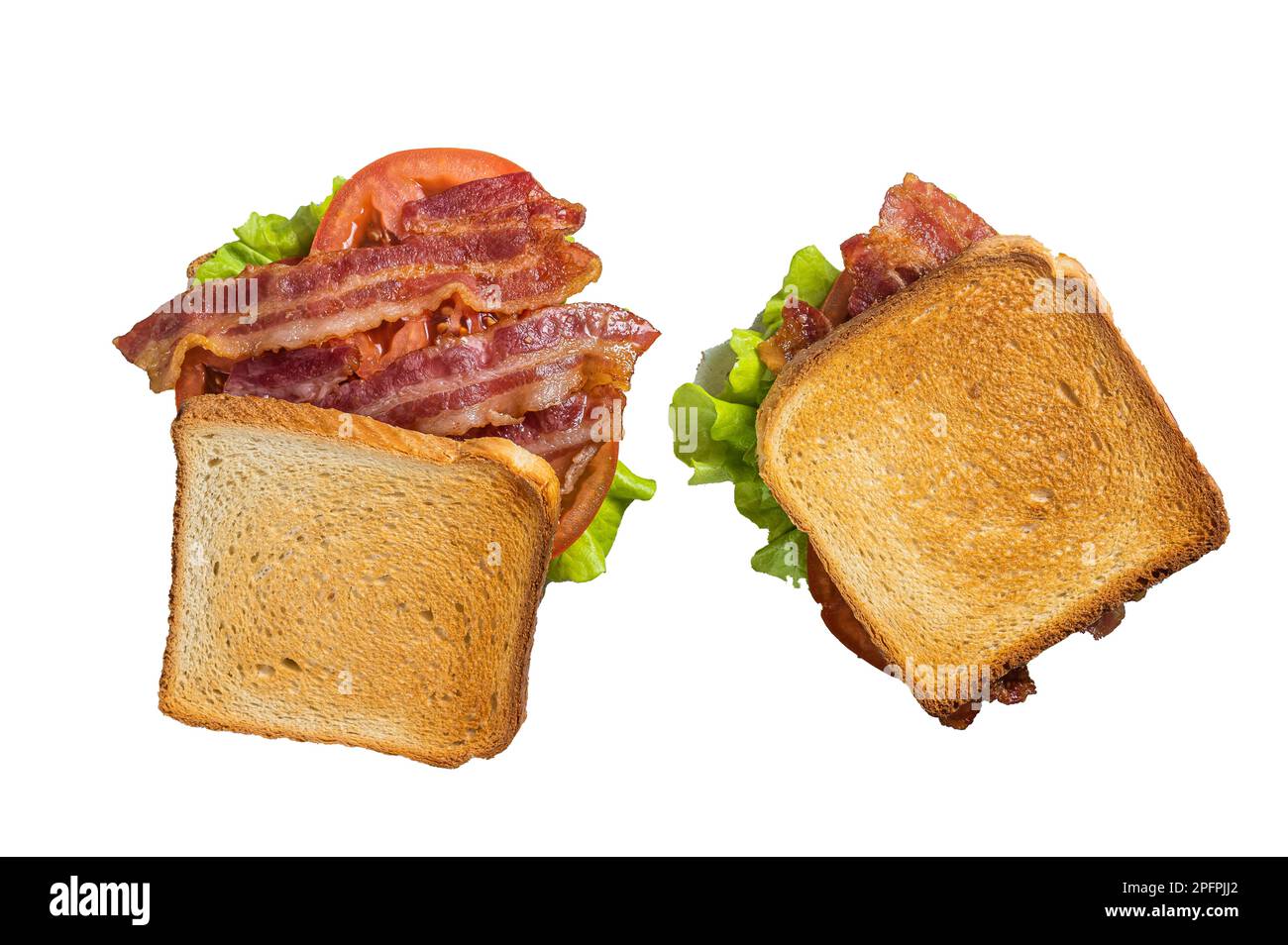 BLT toasted sandwich with bacon, tomato and lettuce. Isolated on white ...