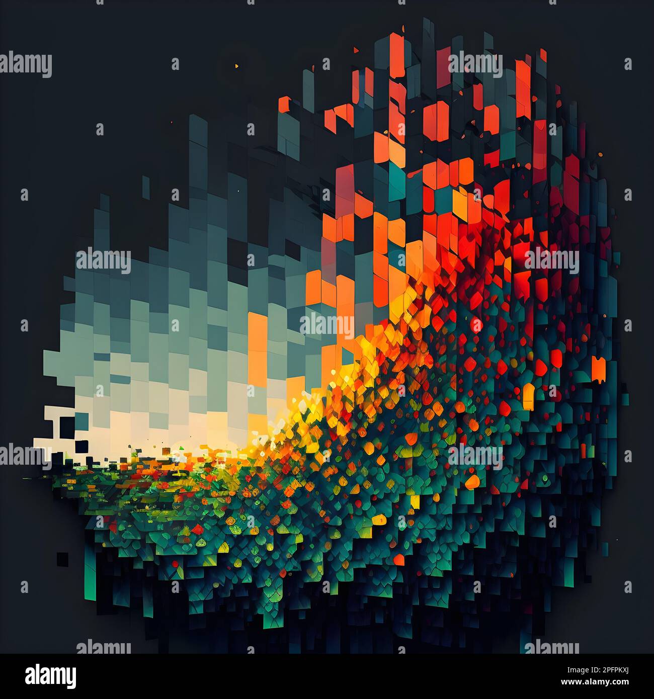 A striking abstract painting featuring a series of brightly-colored ...