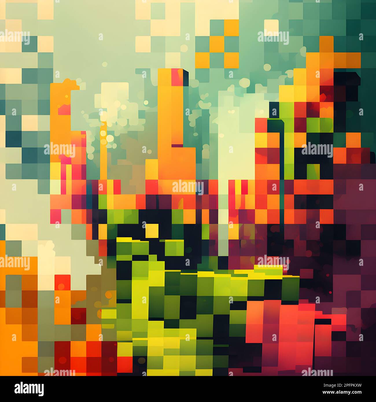 An image of a person looking at an abstract artwork featuring various ...