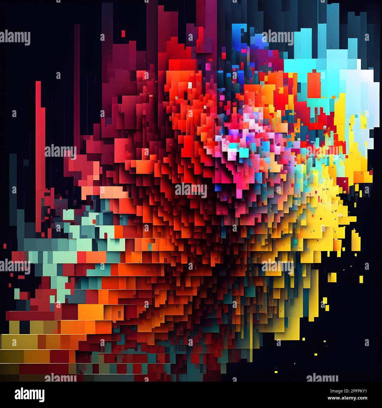 A vibrant, abstract digital art image composed of small, colorful ...