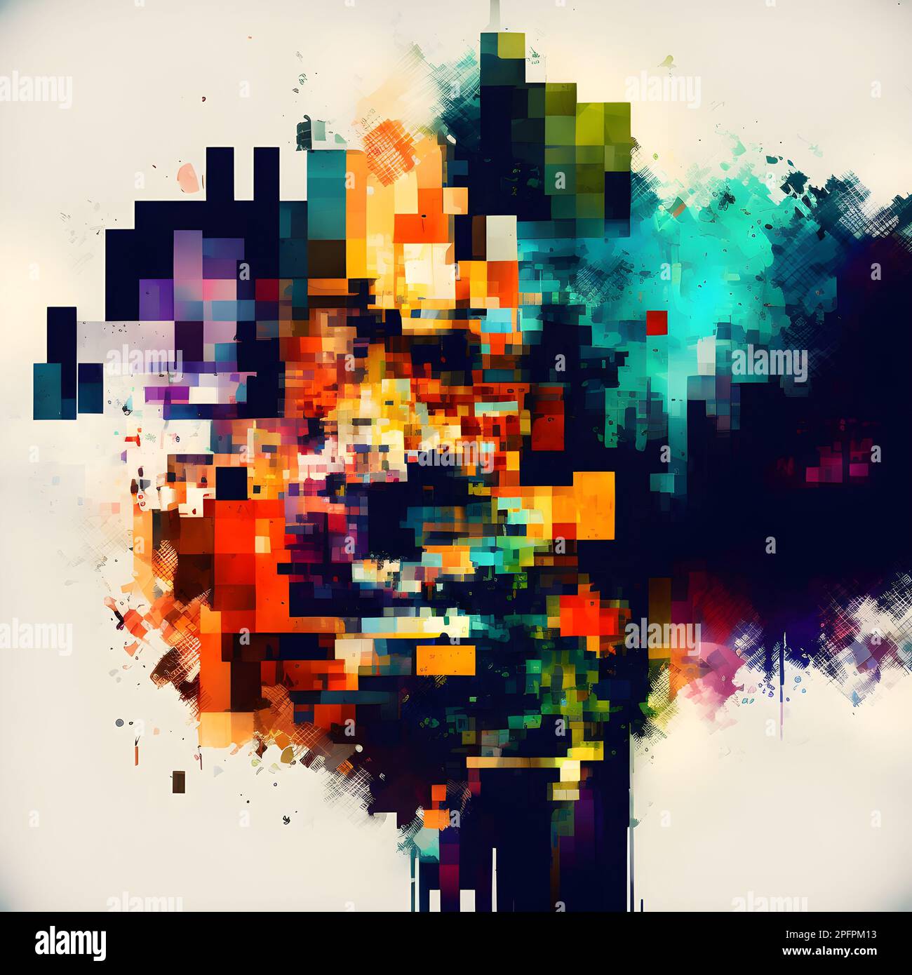 Abstract digital art featuring a head and eyes composed of multicolored ...