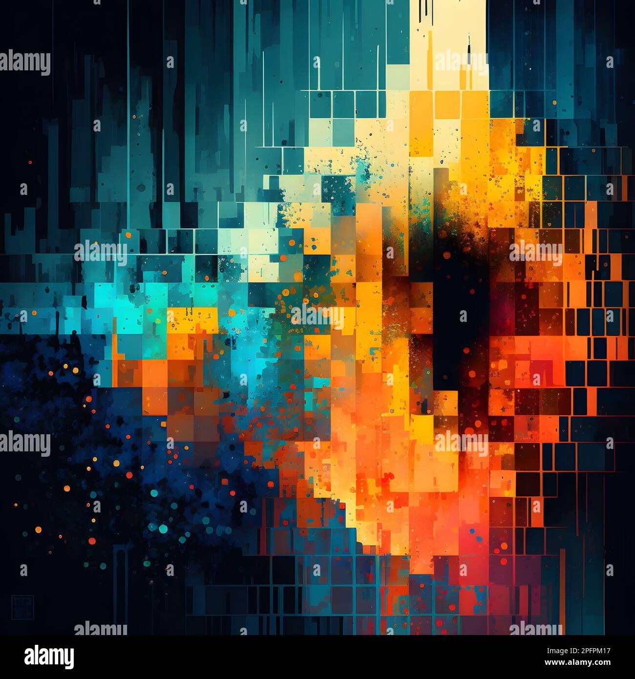 A vibrant and colorful pixel art illustration featuring geometric ...